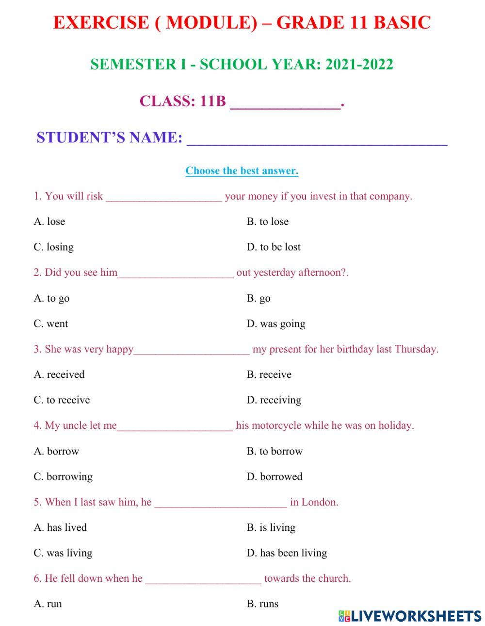 EXERCISE - MODULE - SEM 1 - 2021-2022- G11 BASIC 2695152