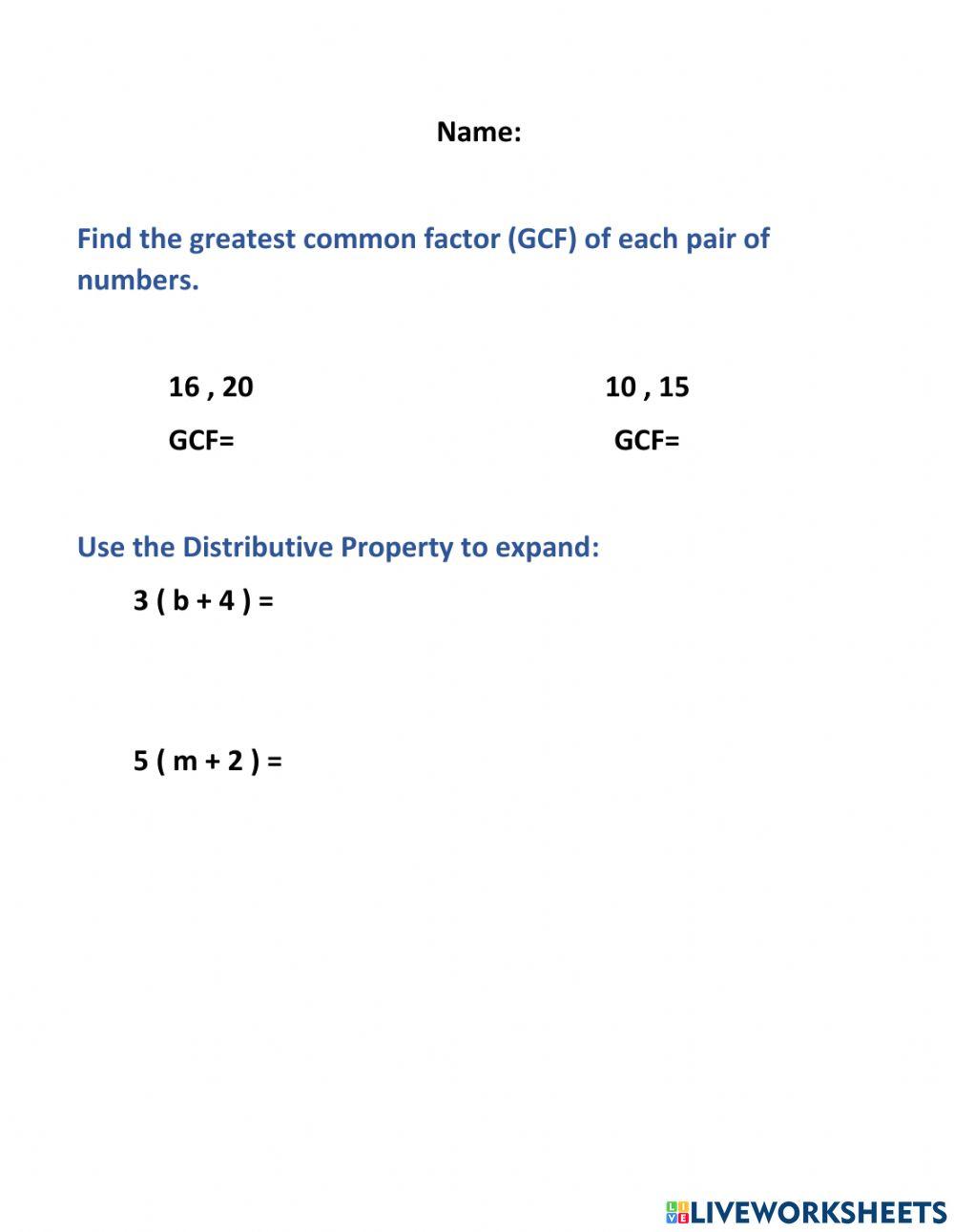 GCF online exercise for | Live Worksheets