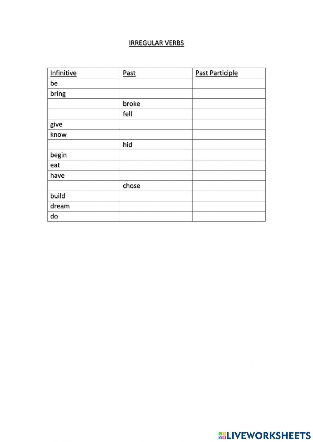 Irregular Verbs 1823586 | linadaki | Live Worksheets