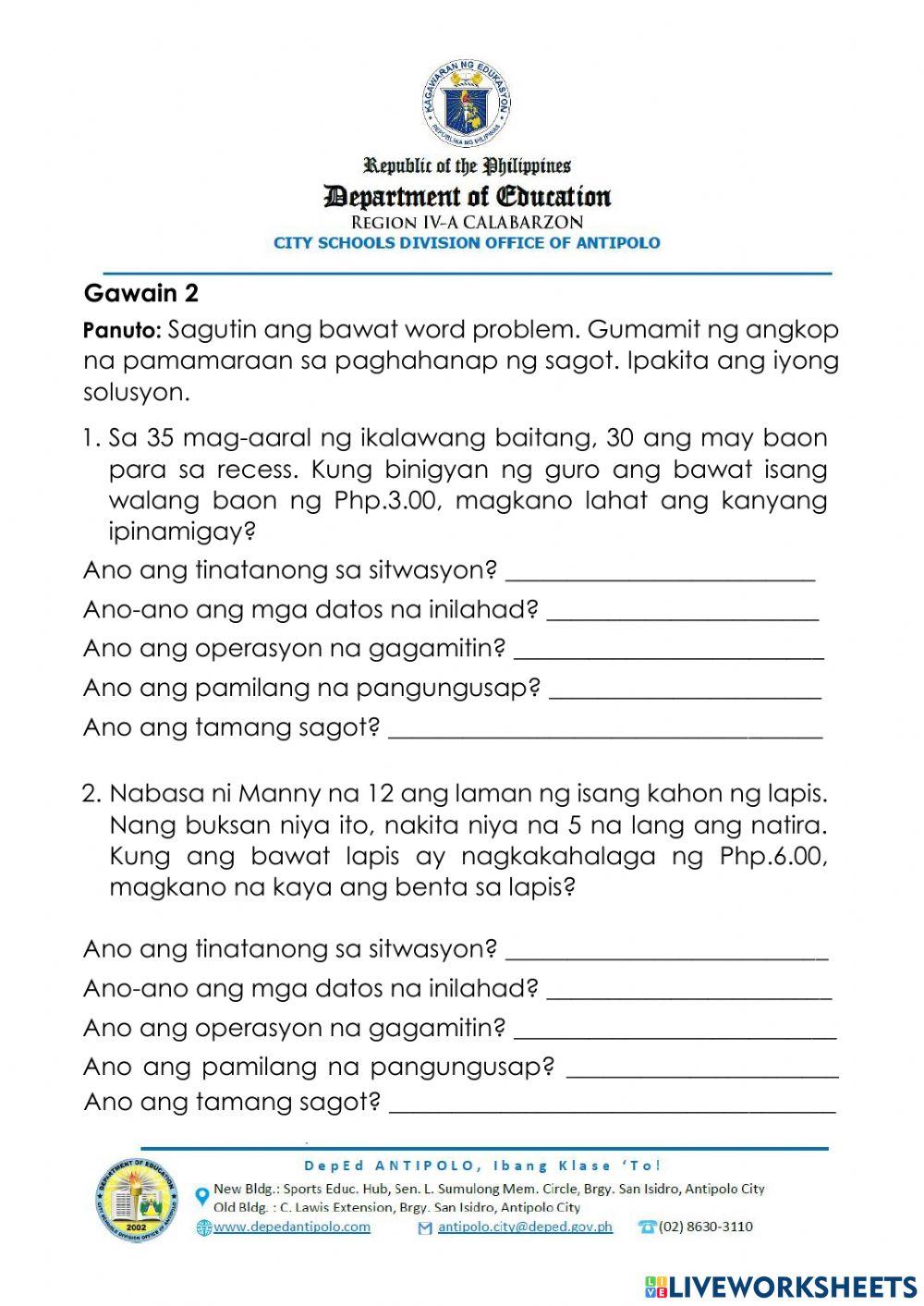Q2,Math-Gr2-LAS-Week 8 worksheet | Live Worksheets