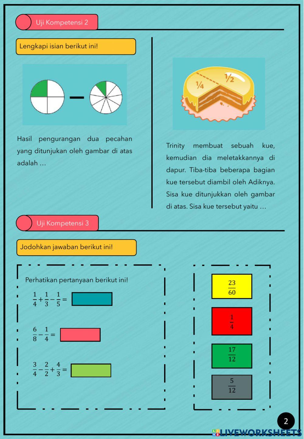 Operasi Pecahan interactive worksheet | Live Worksheets