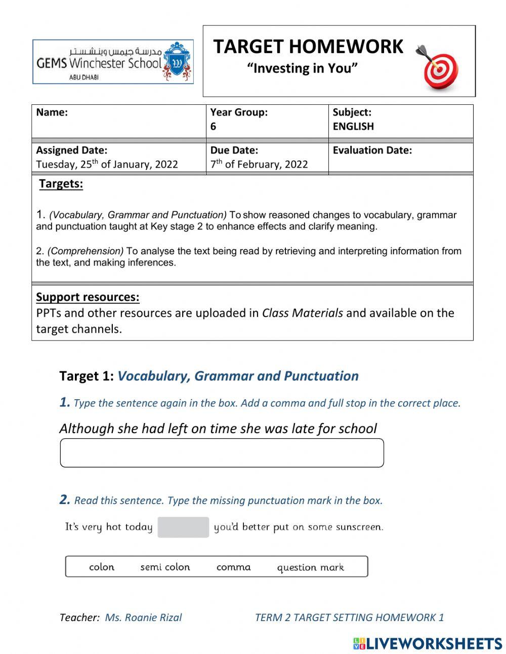 5284475 | Term 2 VGP Y6 Target Homework | Mariowsa