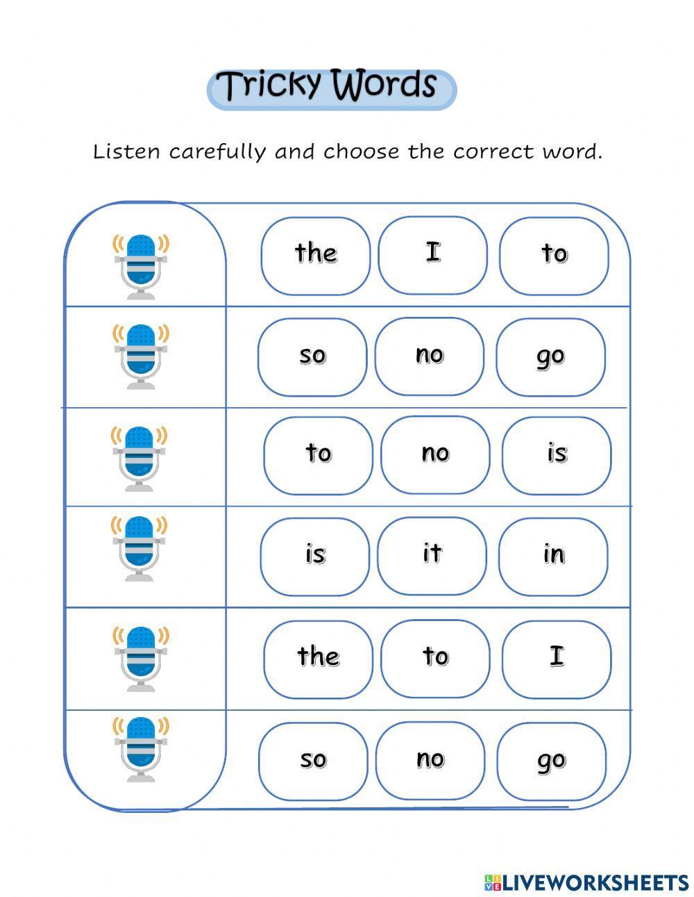 Sight words Phase I worksheet | Live Worksheets