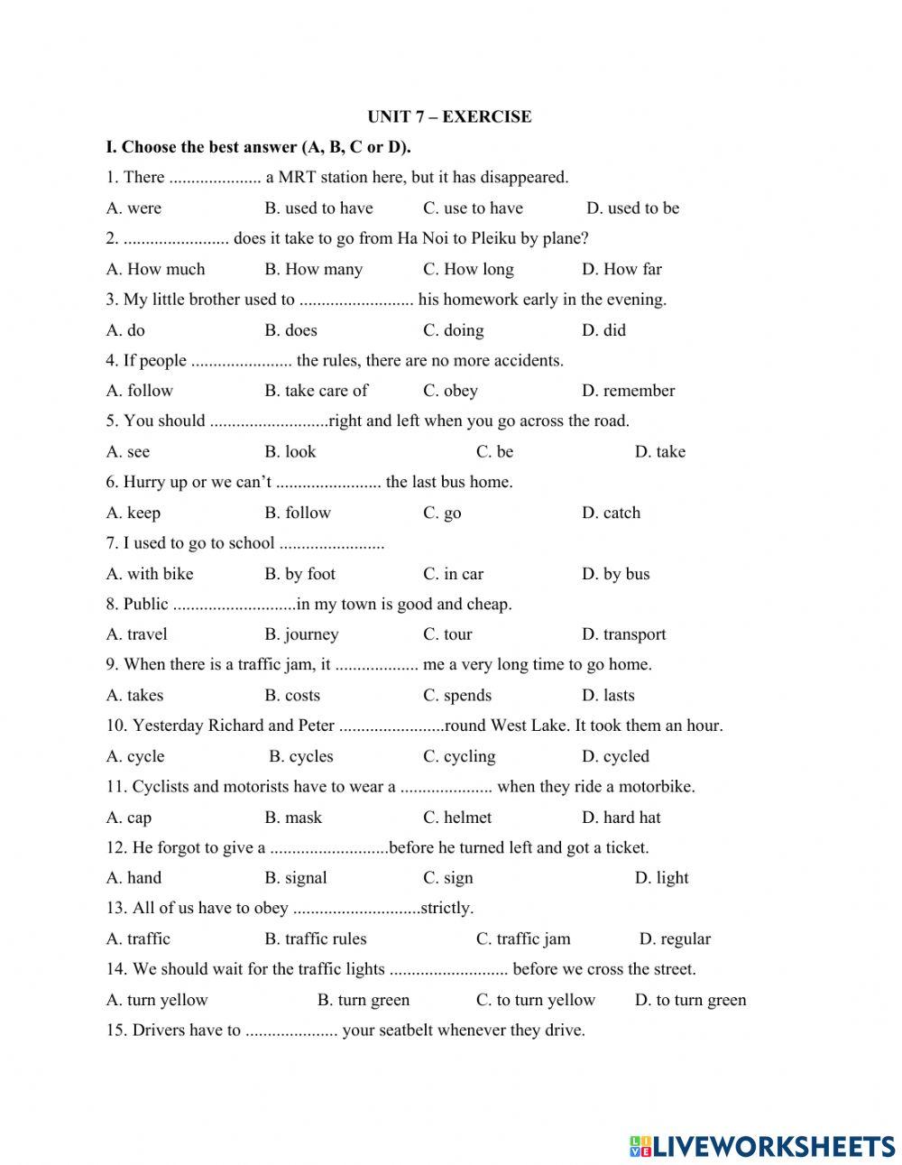 1824178 | Grammar unit 7 grade 7 | NGUYỄN THỊ HẰNG