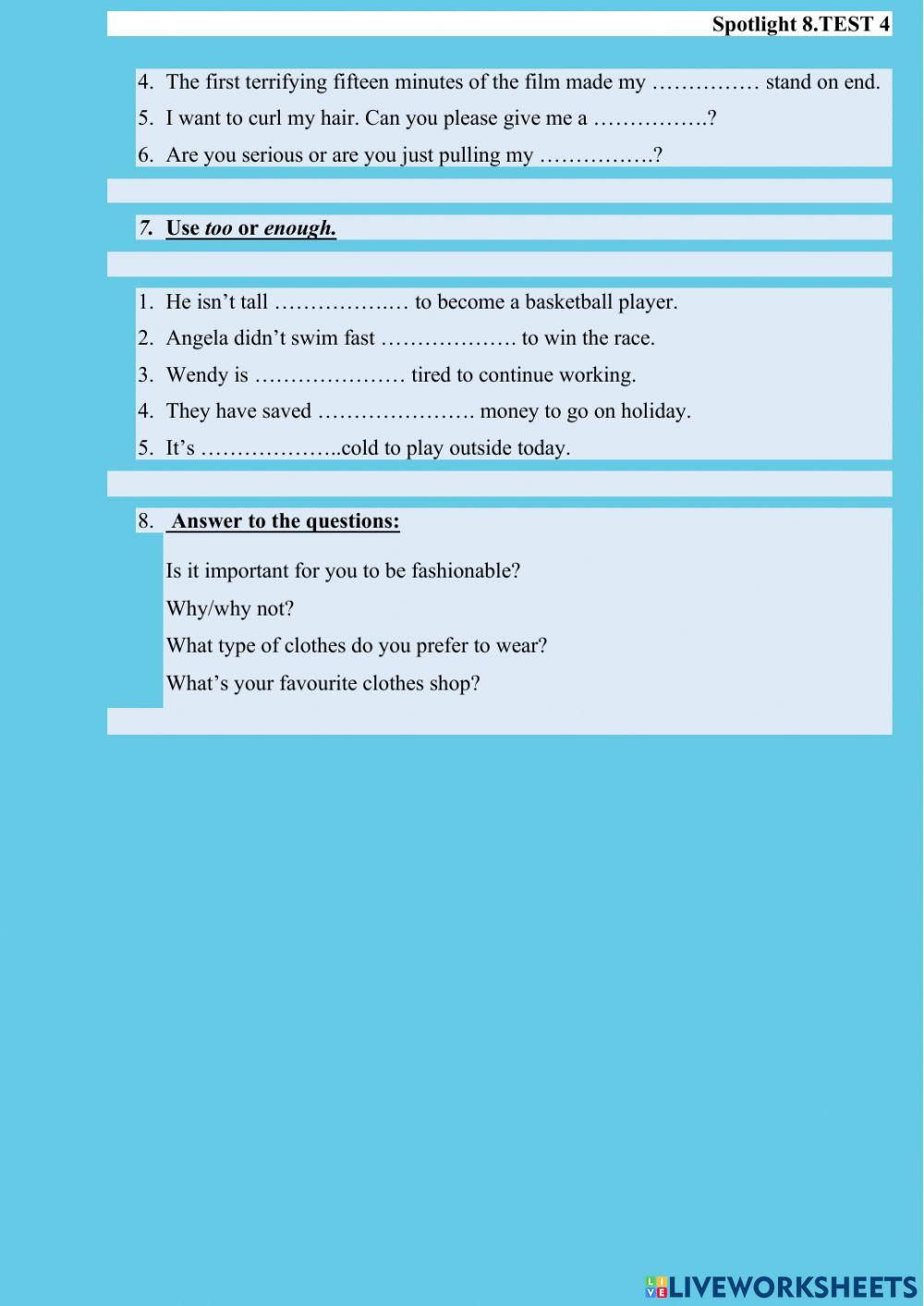 Spotlight 8 Mod… | Free Interactive Worksheets | 2159193