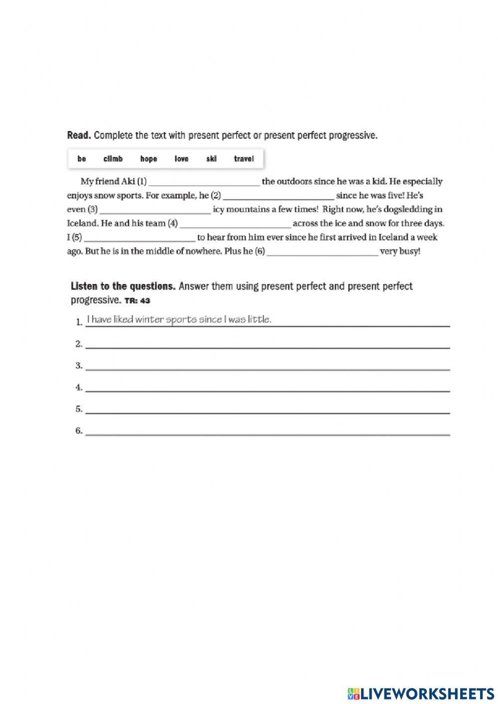 Present perfect continuous exercise for 9th | Live Worksheets