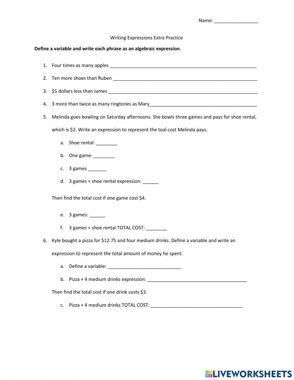 Writing Express… | Free Interactive Worksheets | 1824803