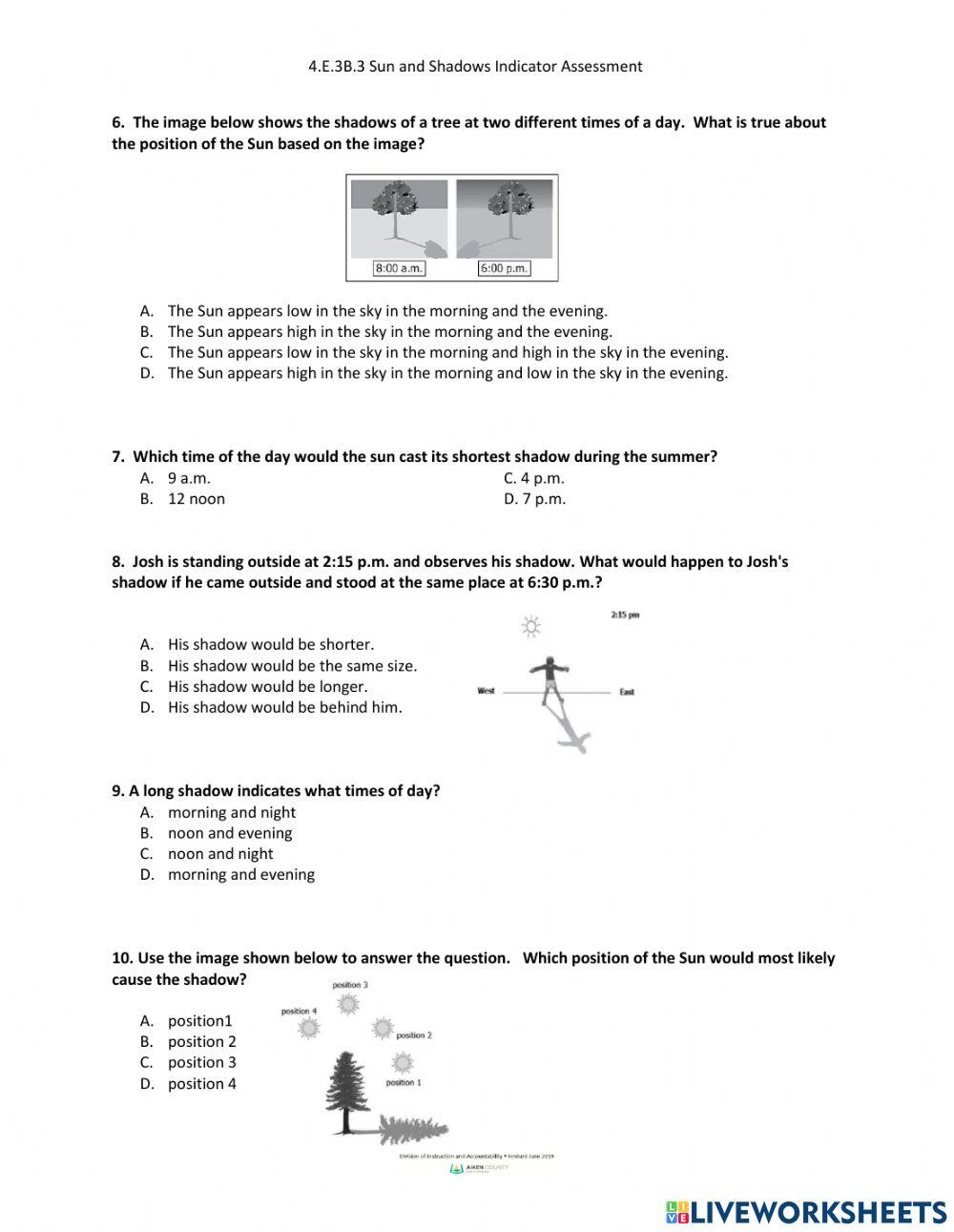 Sun and Shadows… | Free Interactive Worksheets | 1828048