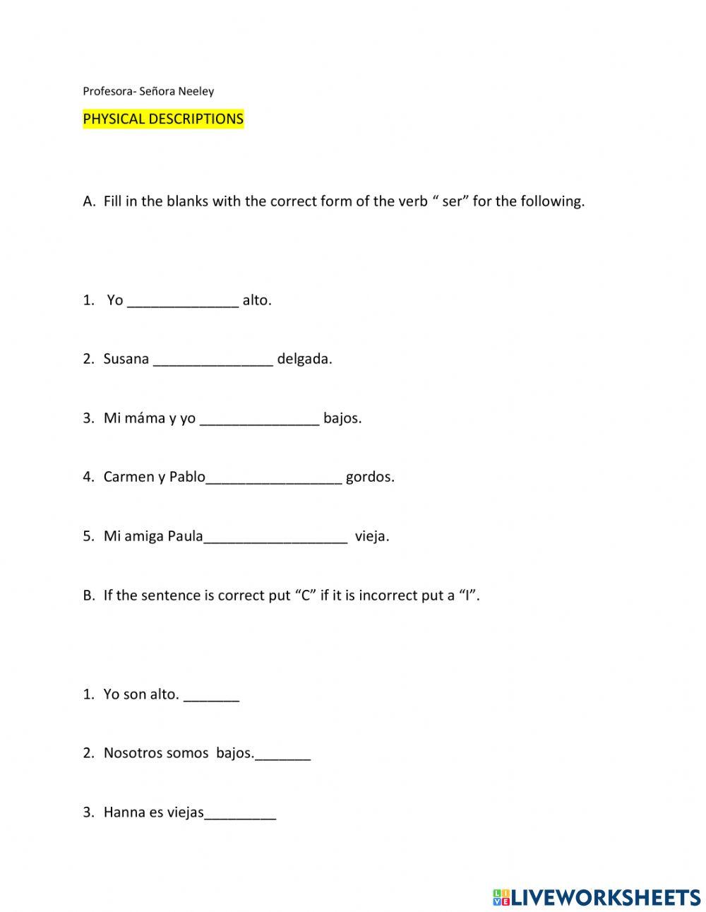 Physical Descriptions online exercise for | Live Worksheets