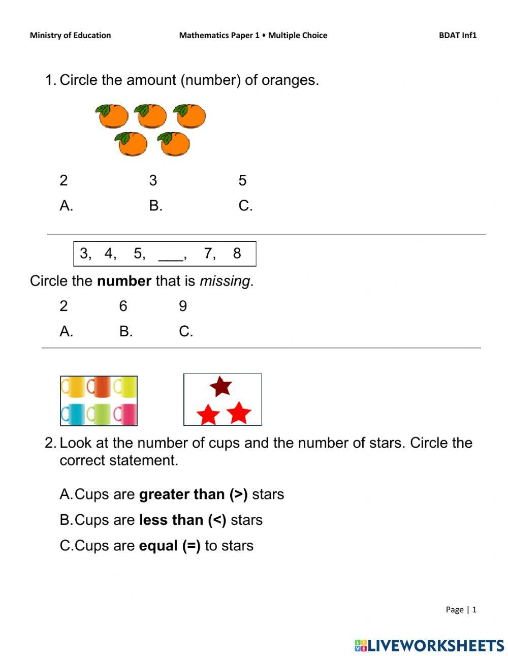 Mathematic Paper 1 online exercise for | Live Worksheets