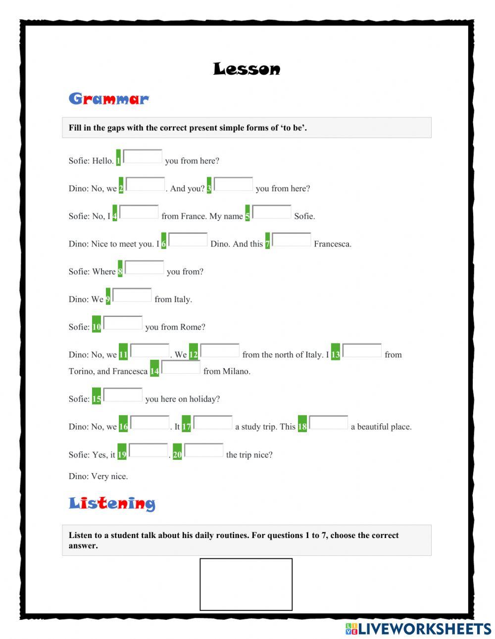 Lesson online activity for 3 BGU | Live Worksheets