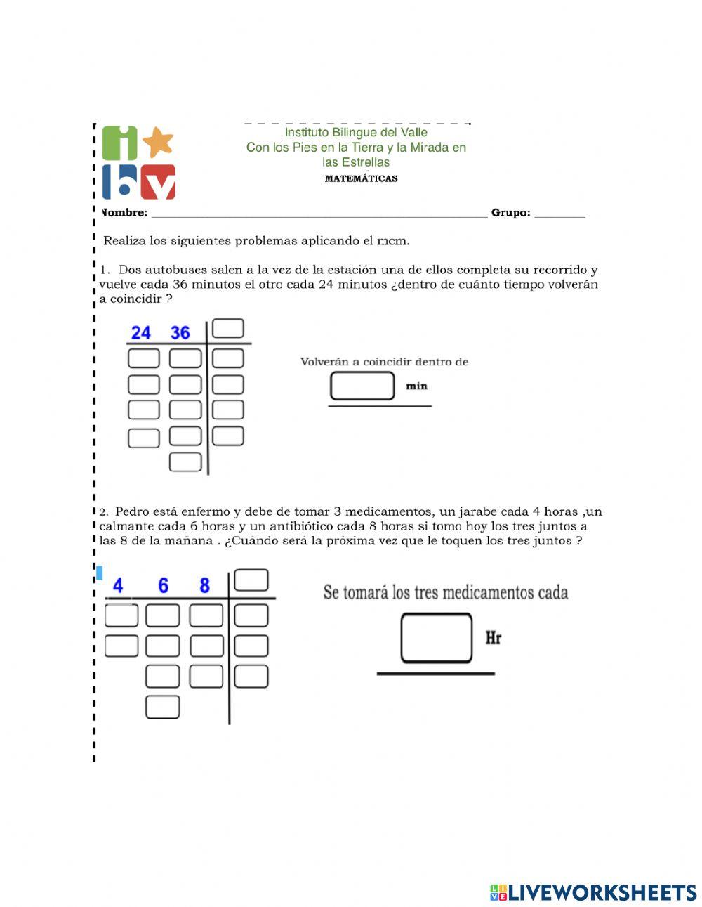 6TO.BIM2. SEC1. MCM. PROBLEMASValoración AR worksheet | Live Worksheets