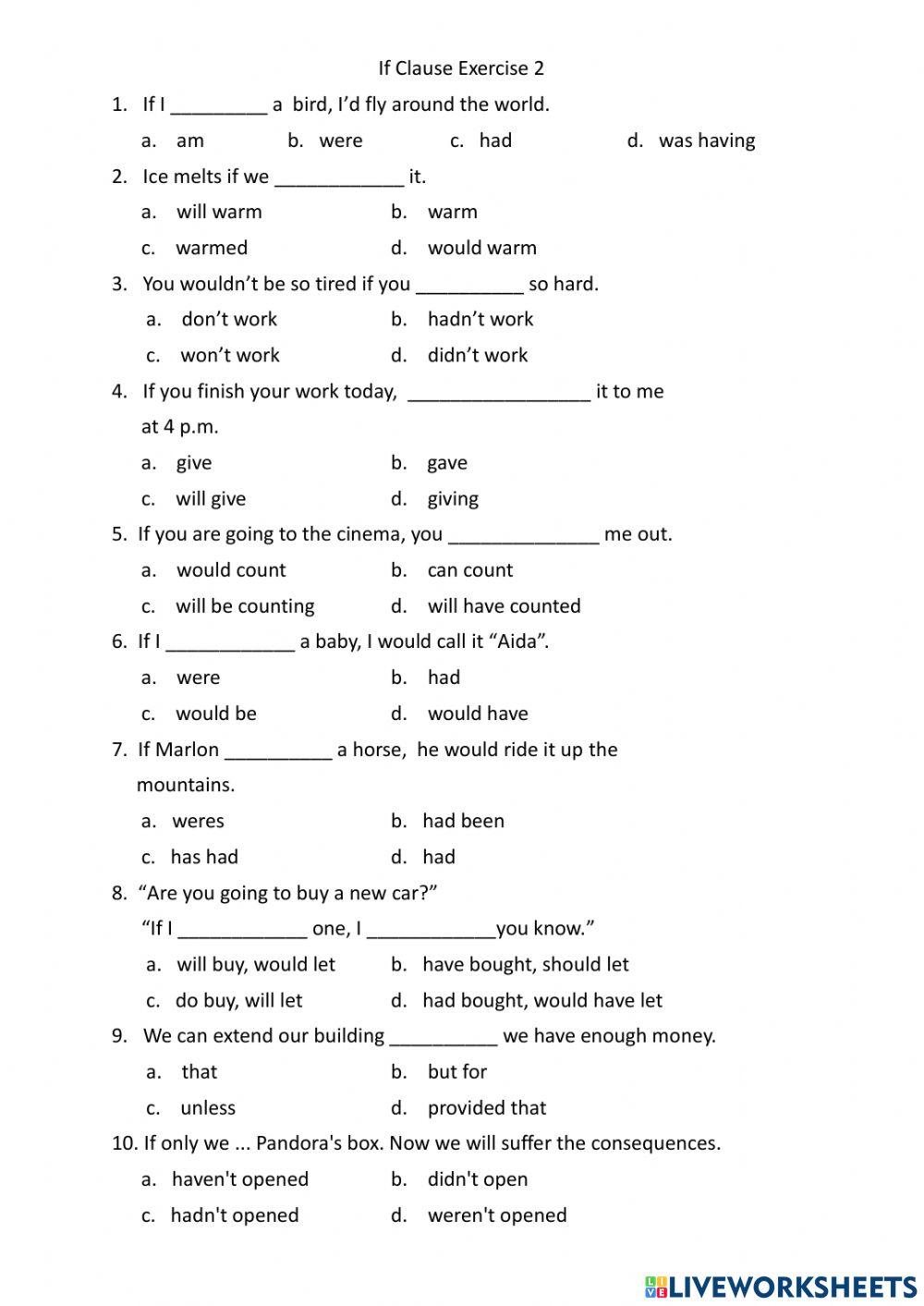 2697104 | If Clause2 | am_nuanrat | LiveWorksheets