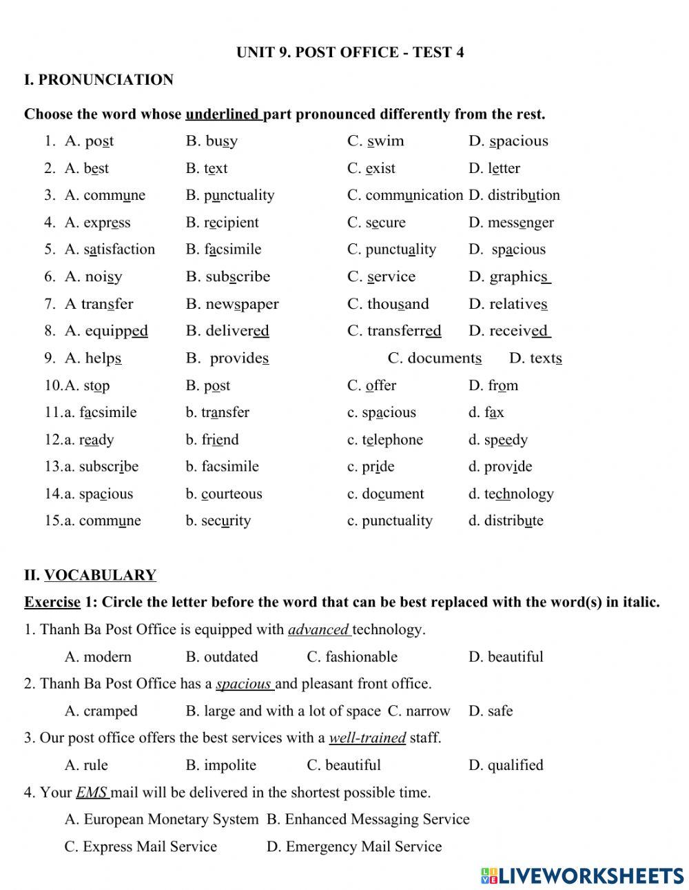 Grade 11-Unit 9 - Post office - Test 4 2632 | thom1981
