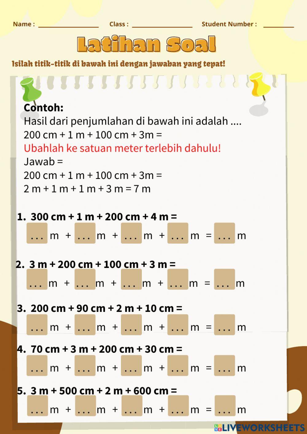 Latihan Satuan Panjang interactive worksheet | Live Worksheets