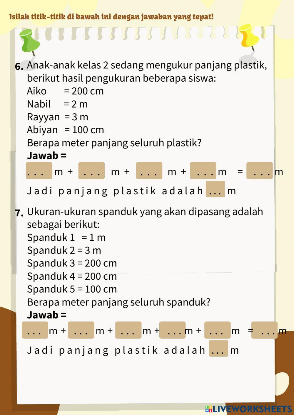 Latihan Satuan Panjang interactive worksheet | Live Worksheets