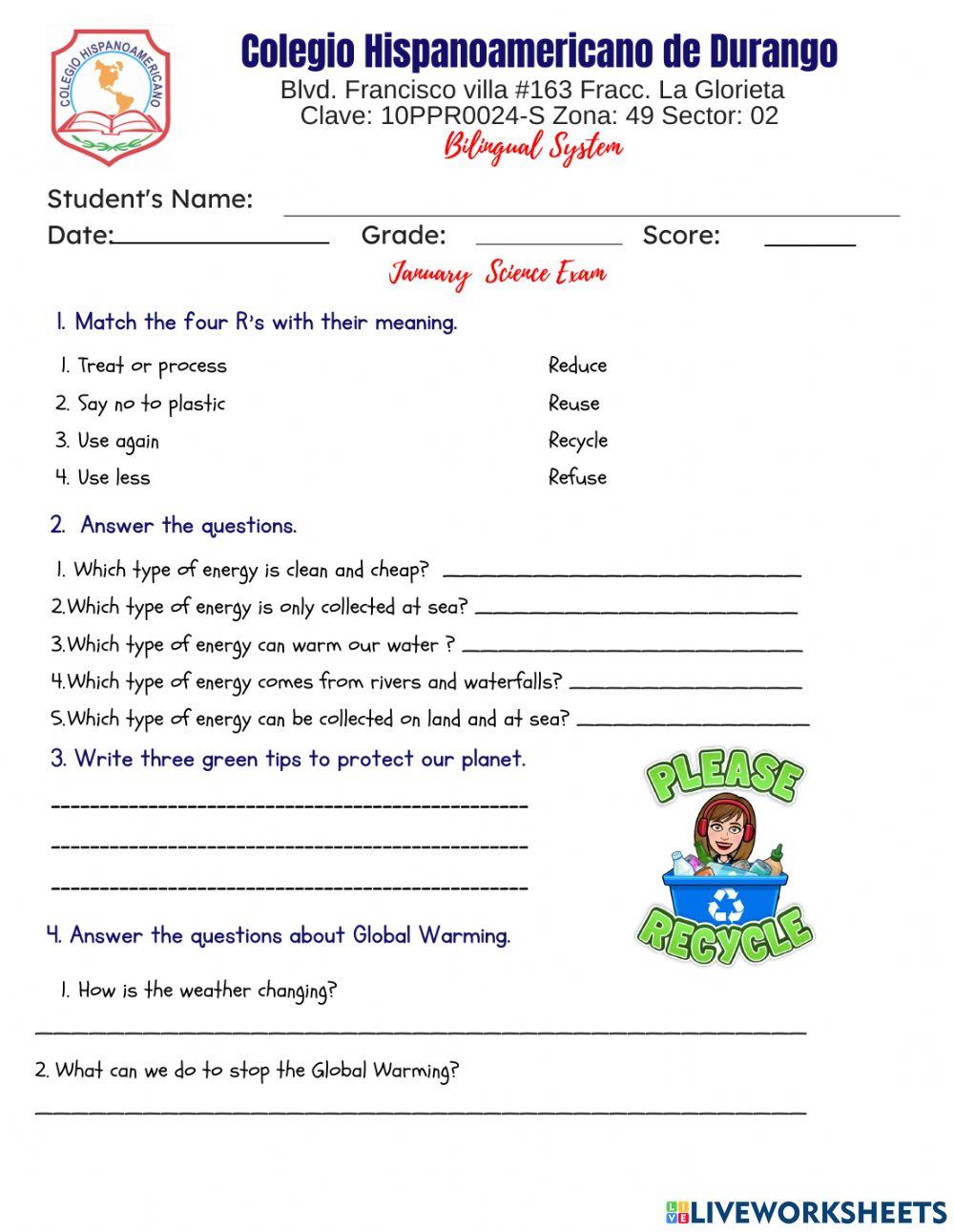 Global warming online activity for 6th | Live Worksheets