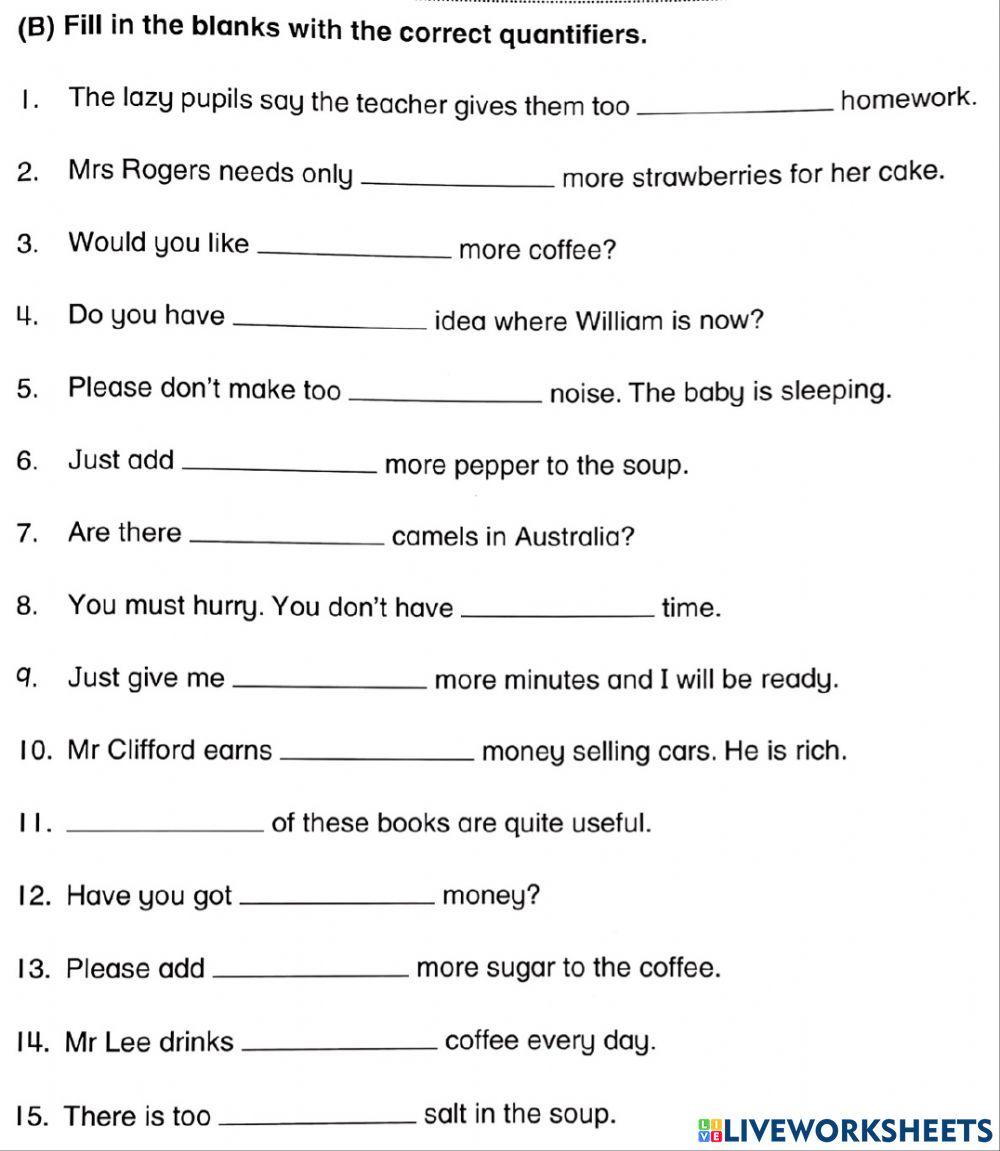 Quantifiers | Free Interactive Worksheets | 1826478