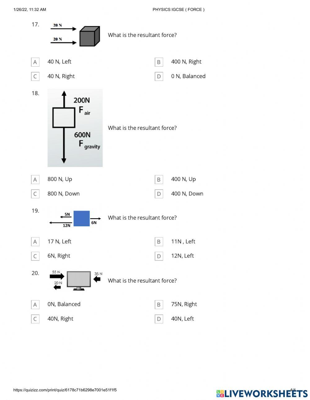 Physics IGCSE (Force) online exercise for | Live Worksheets