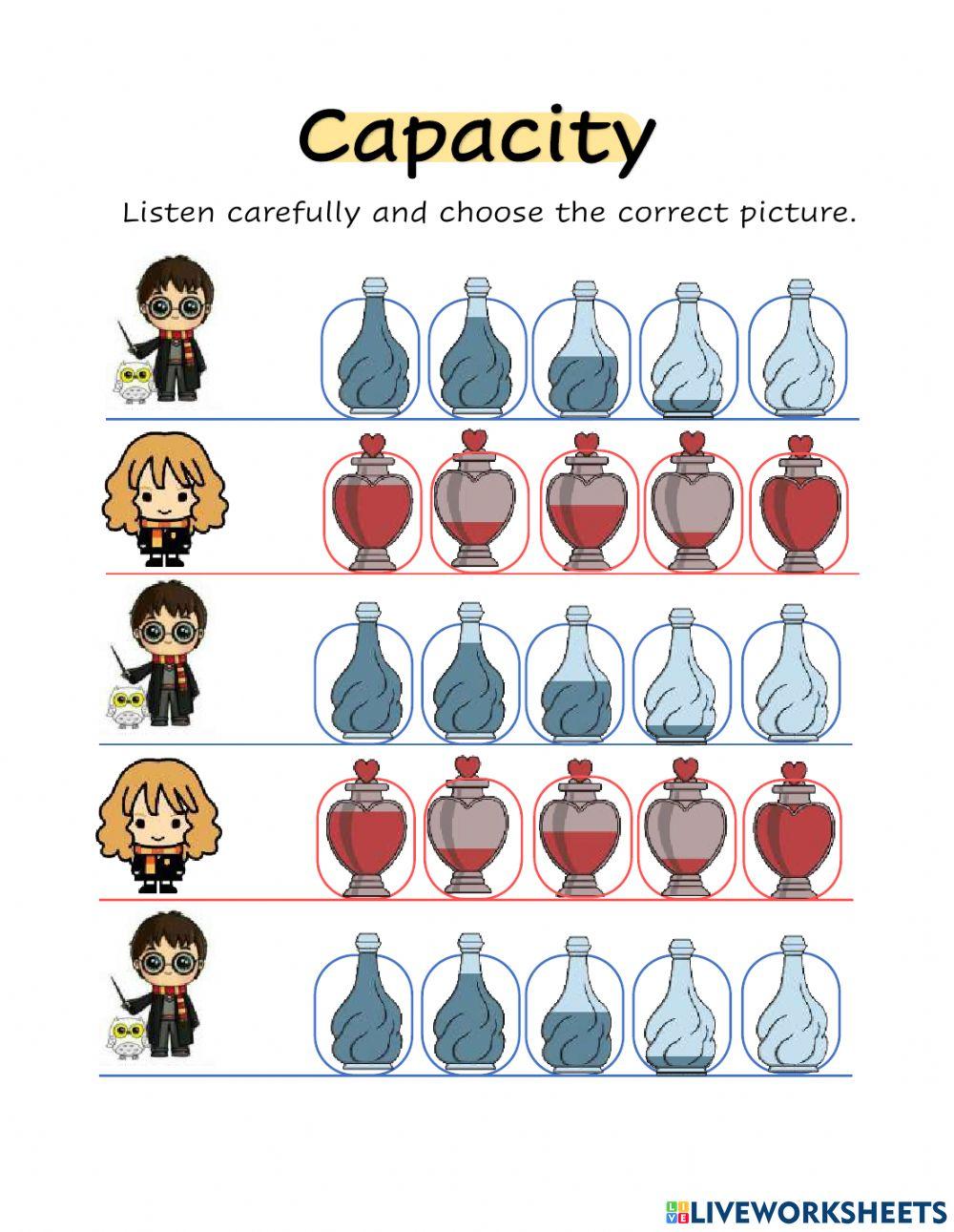 Capacity free online worksheet | Live Worksheets