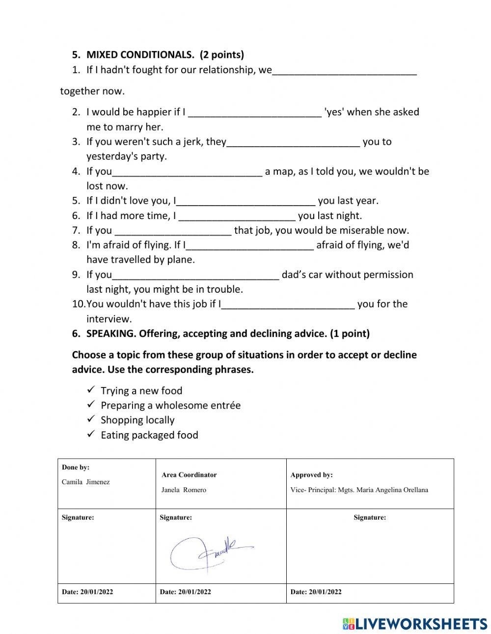 English mid term exam worksheet | Live Worksheets