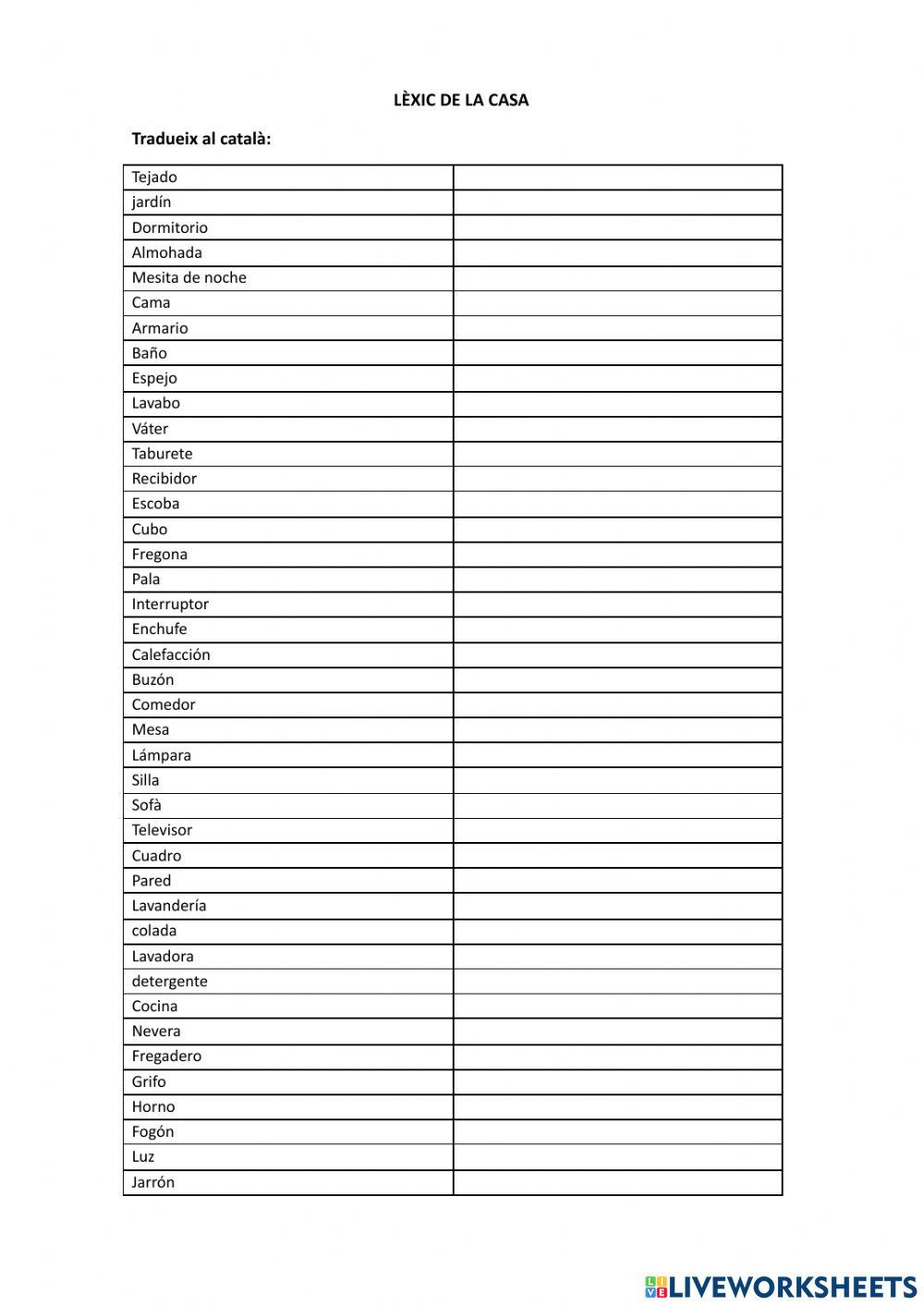 Lèxic de la casa | Free Interactive Worksheets | 1826763