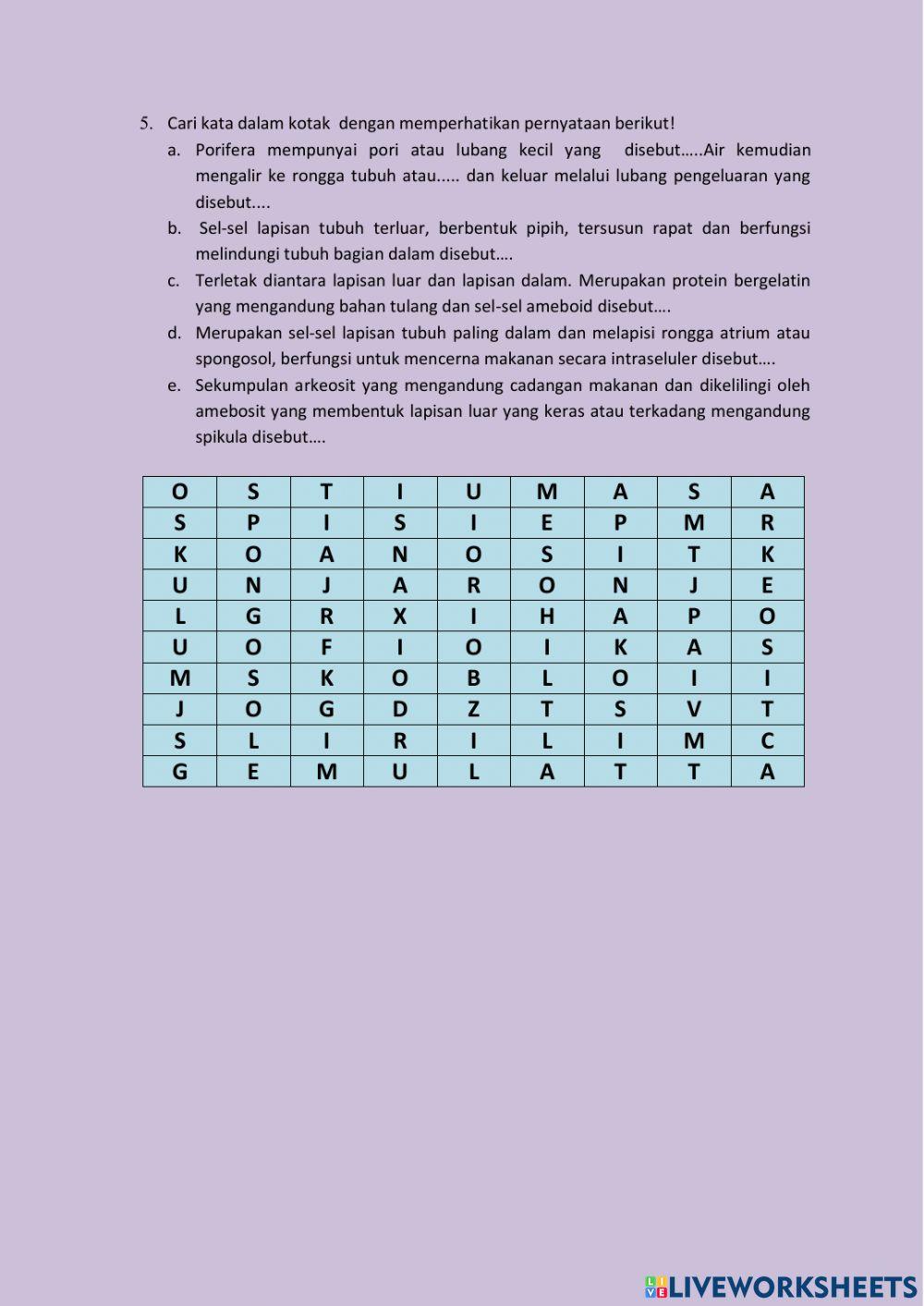 Porifera 1826999 | EVAIRAWATI | LiveWorksheets