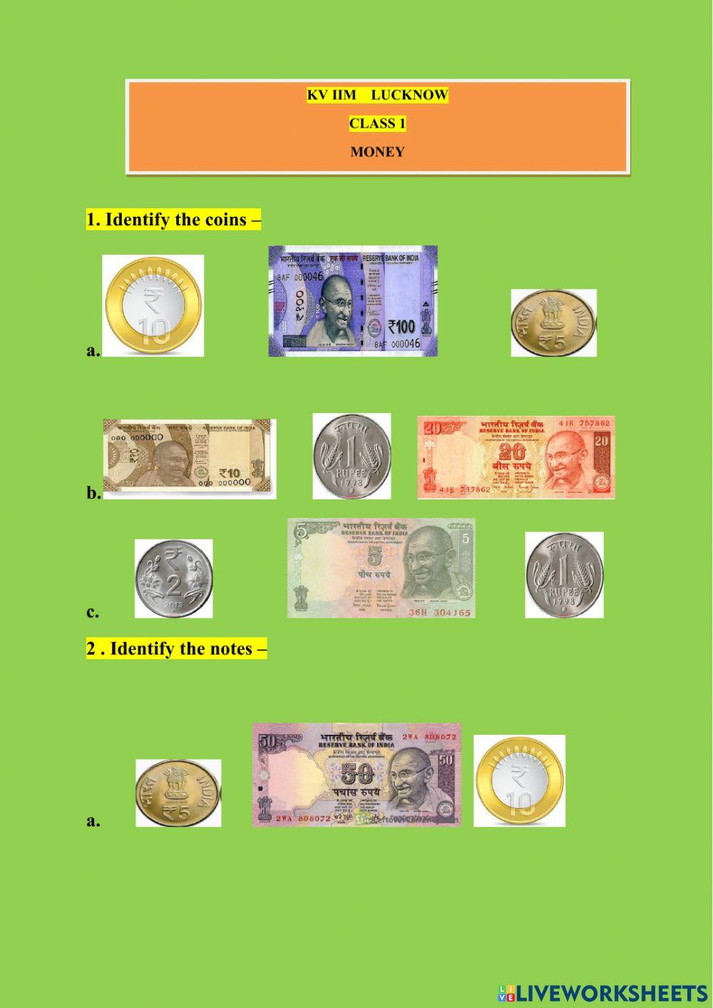 Money online exercise for 1 | Live Worksheets