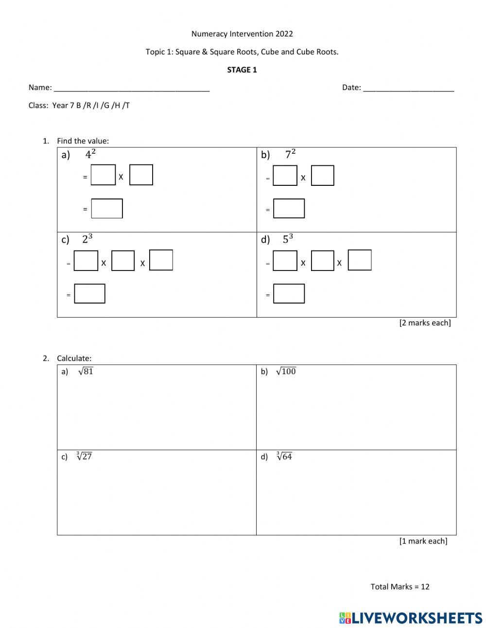 Topic 1: Stage 1 worksheet | Live Worksheets