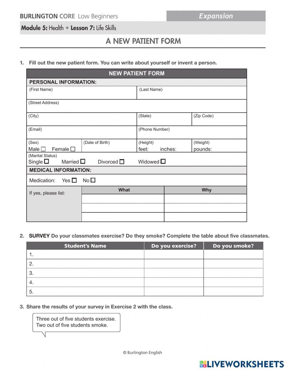 patient form 2634 | Jcgirlgreen | Live Worksheets
