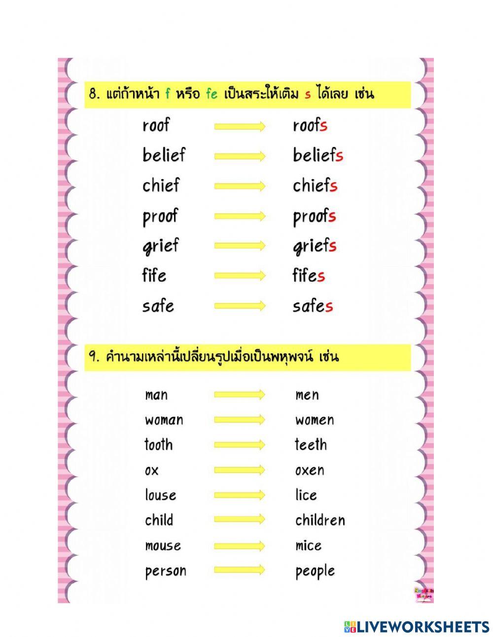 Exercise 3: Plural Nouns online exercise for | Live Worksheets