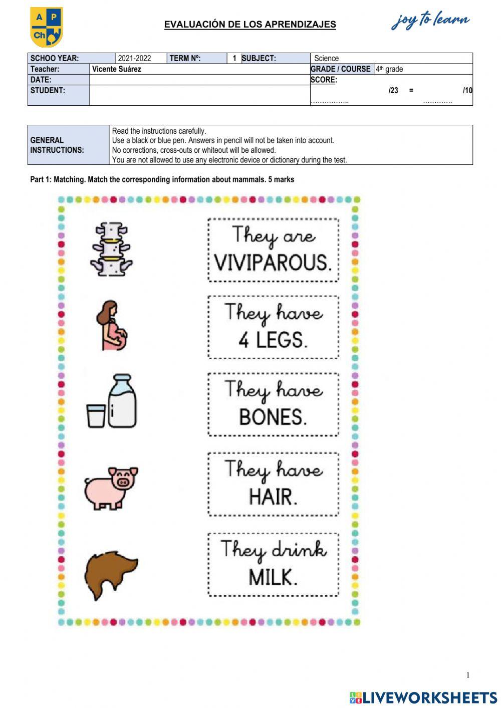 4th grade test- worksheet | Live Worksheets