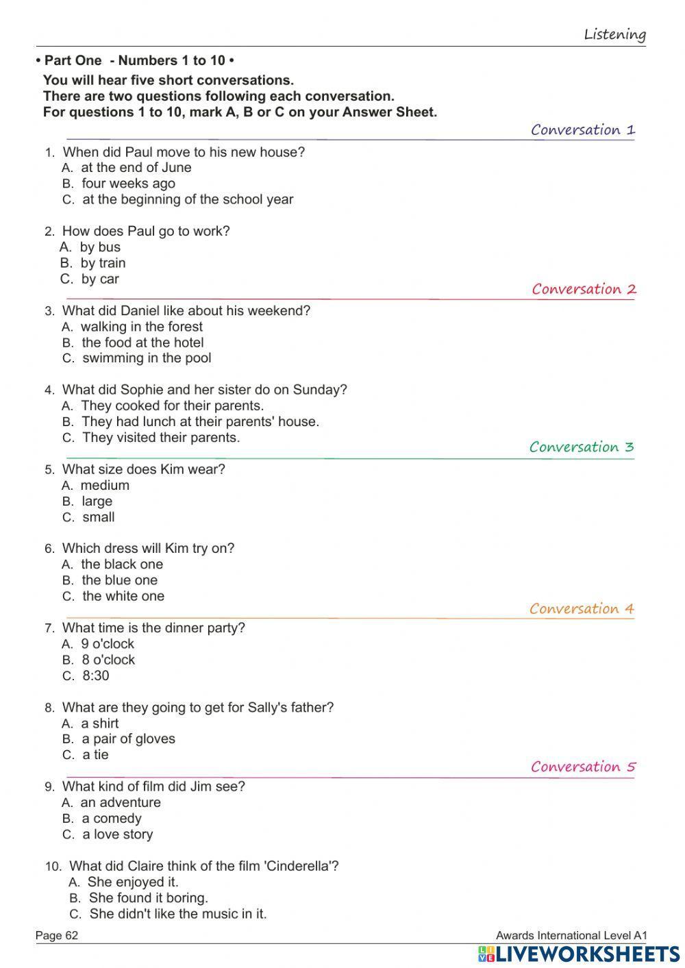 AWARDS A1 TEST JUNE 2015 worksheet | Live Worksheets