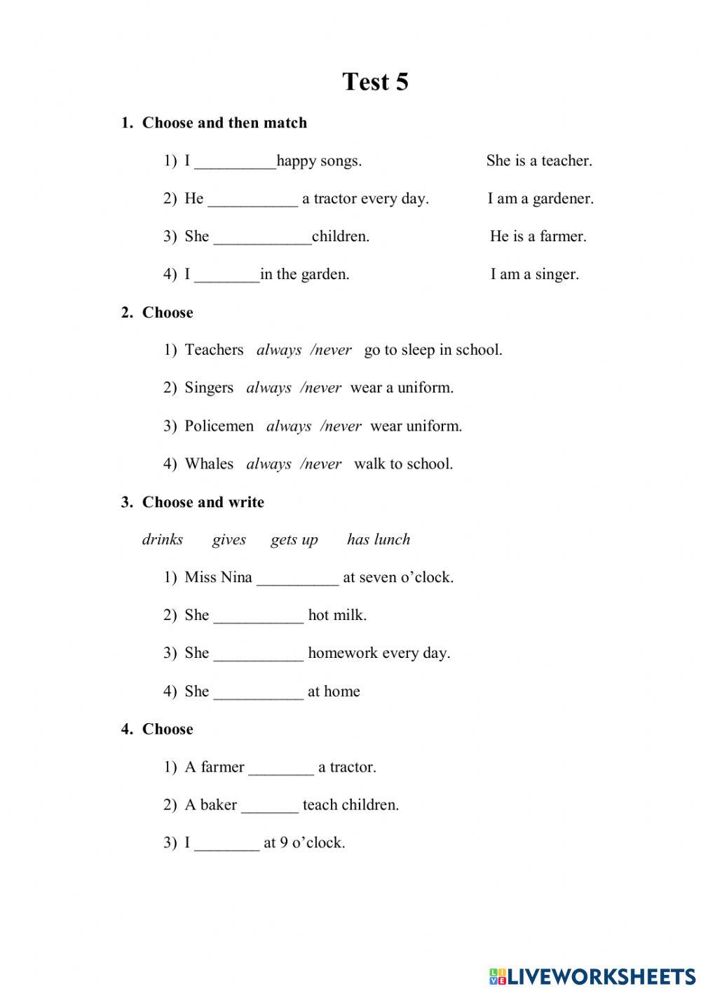 Test 6 activity for 4 | Live Worksheets