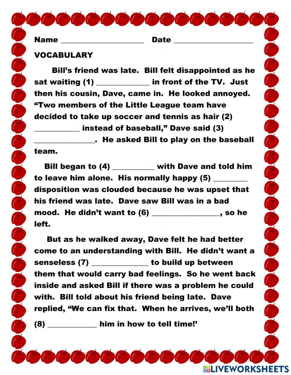 Vocabulary Words online worksheet for 5 | Live Worksheets