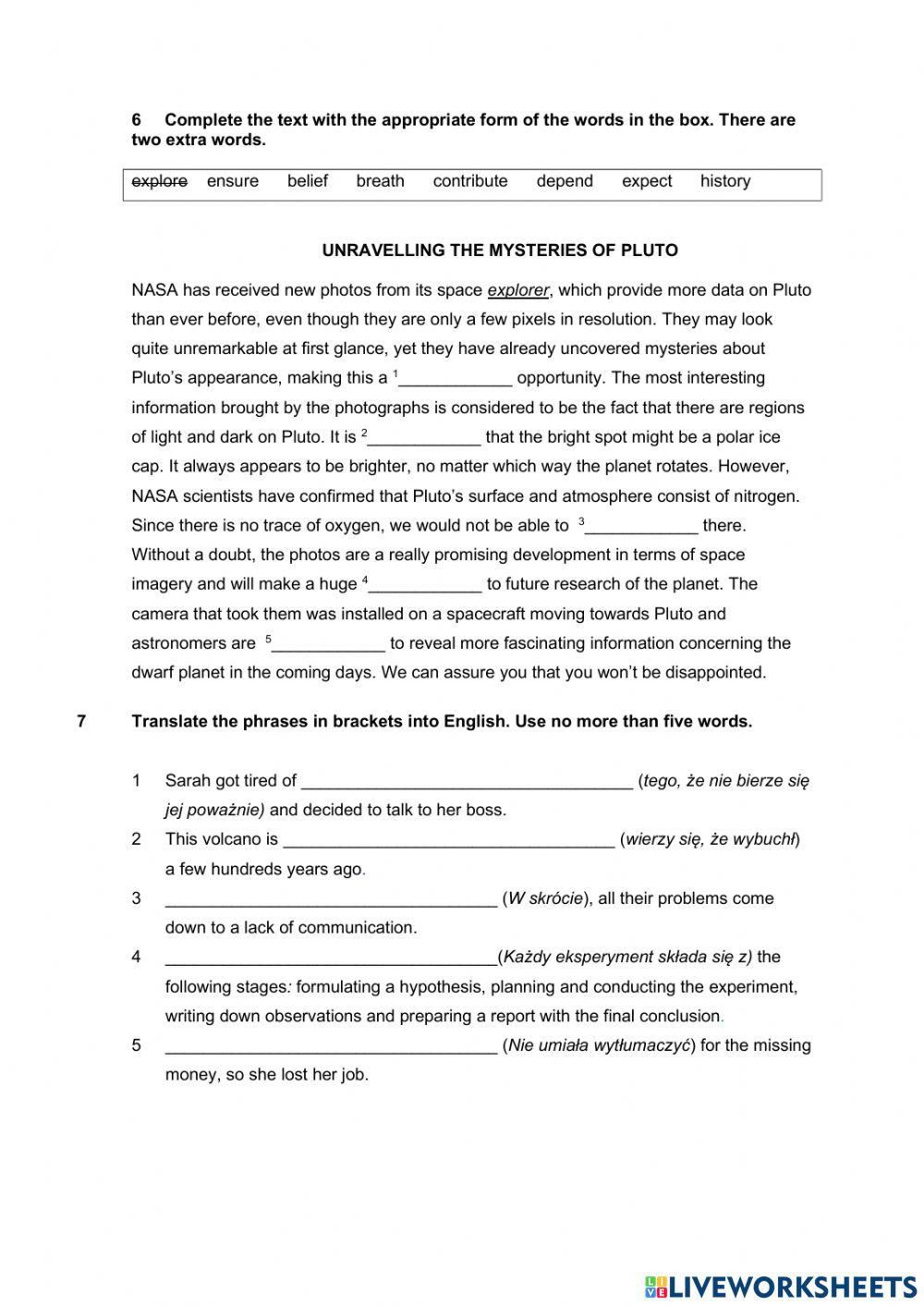 FOCUS 4 UNIT 7 POWTÓRZENIE online exercise for | Live Worksheets