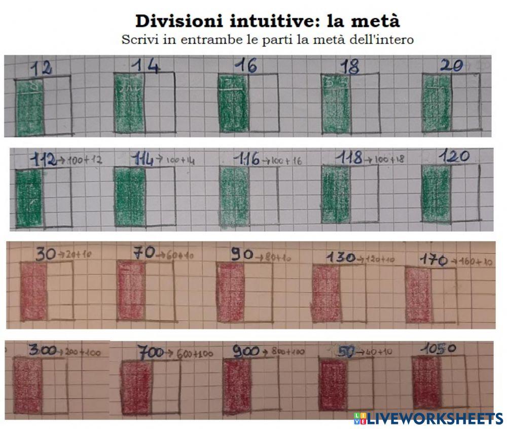 Divisioni intuitive: la metà! online exercise for | Live Worksheets