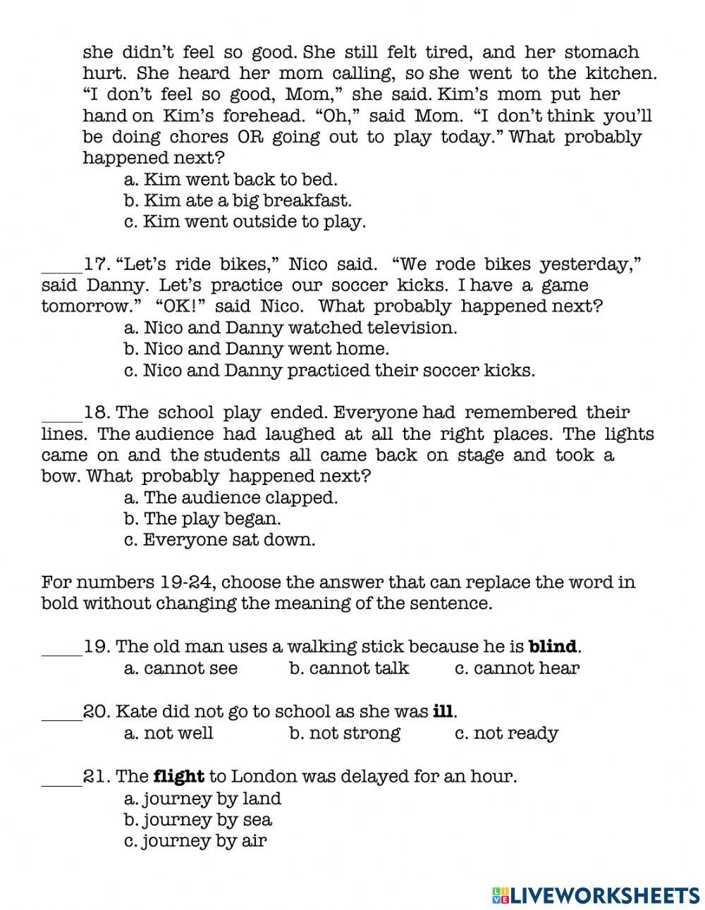 Read2-Q2-Exam 2021-2022 online exercise for | Live Worksheets