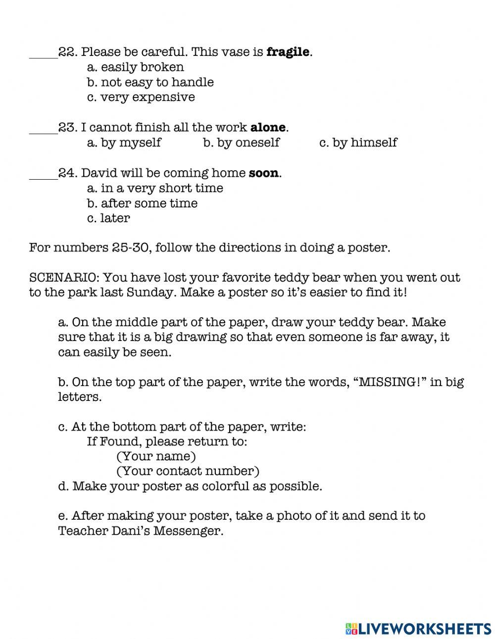 Read2-Q2-Exam 2021-2022 online exercise for | Live Worksheets