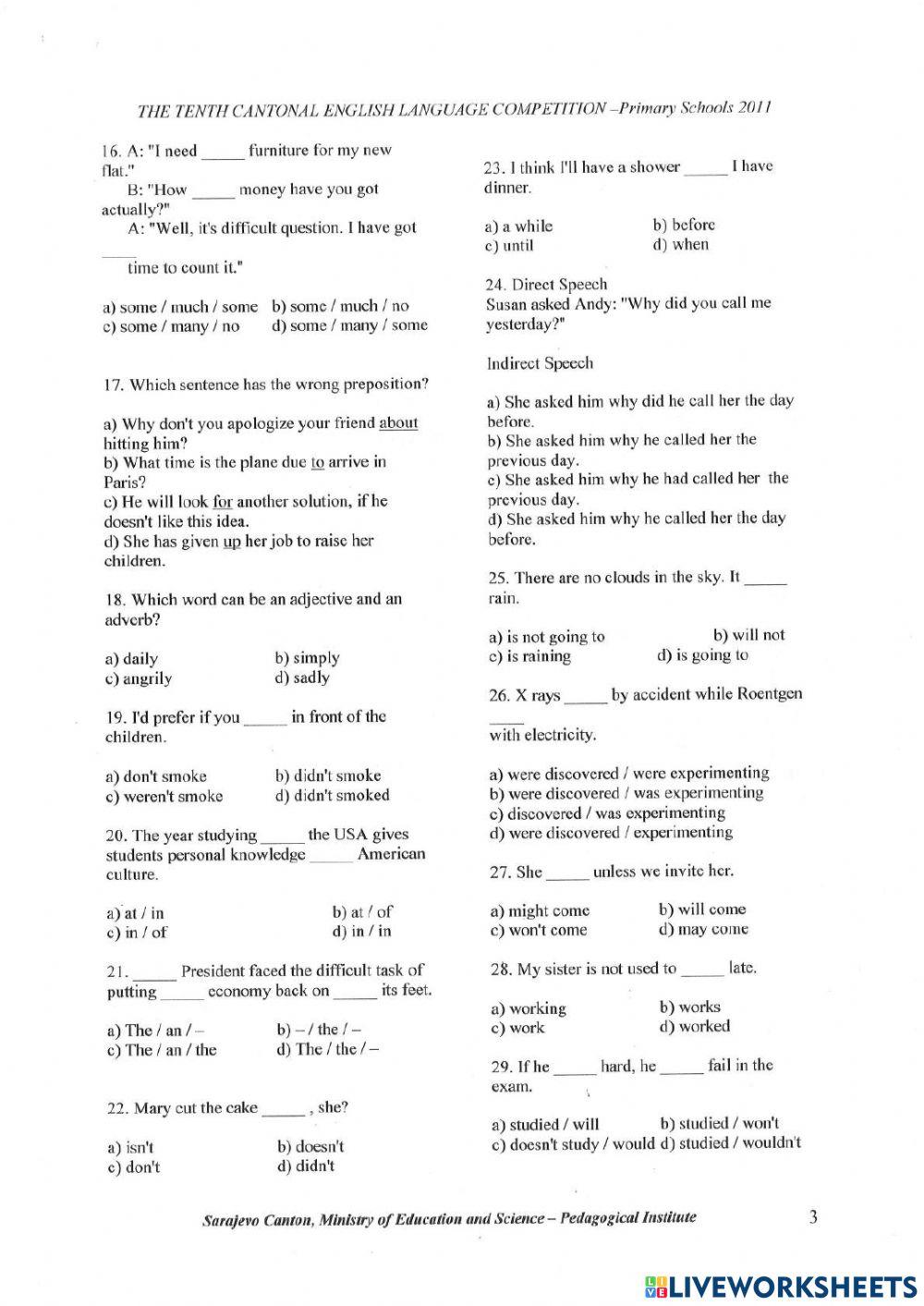 Competition 2011 online exercise for | Live Worksheets