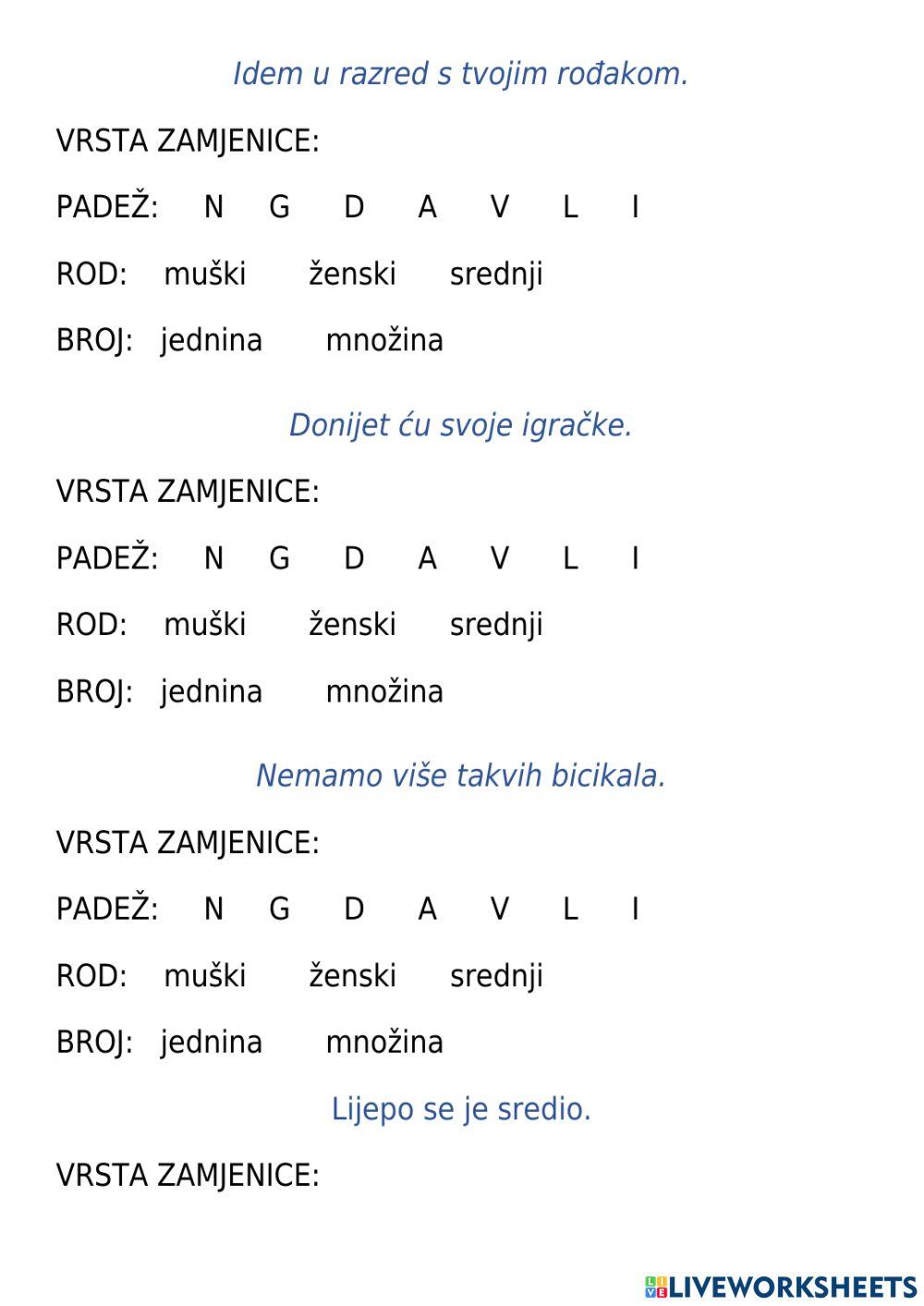 Zamjenice 6 | Free Interactive Worksheets | 1828725