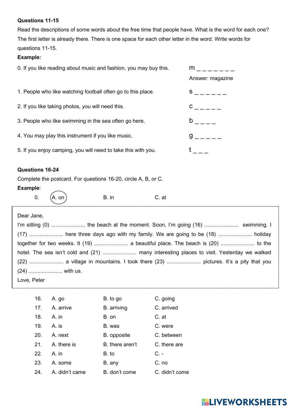KET test gramma… | Free Interactive Worksheets | 1828844