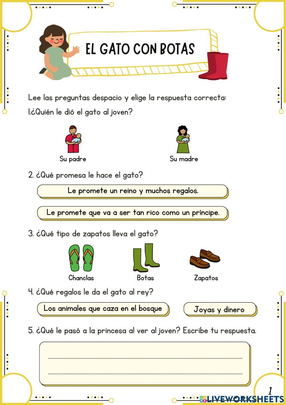 Comprensión El Gato Con Botas Worksheet Live Worksheets, 45% OFF Comprensión El Gato Con Botas Worksheet Live Worksheets, 45% OFF