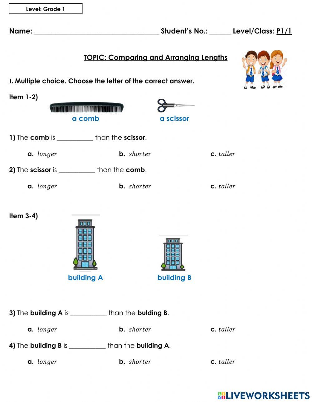 P1 Comparing and Arranging Worksheet worksheet | Live Worksheets