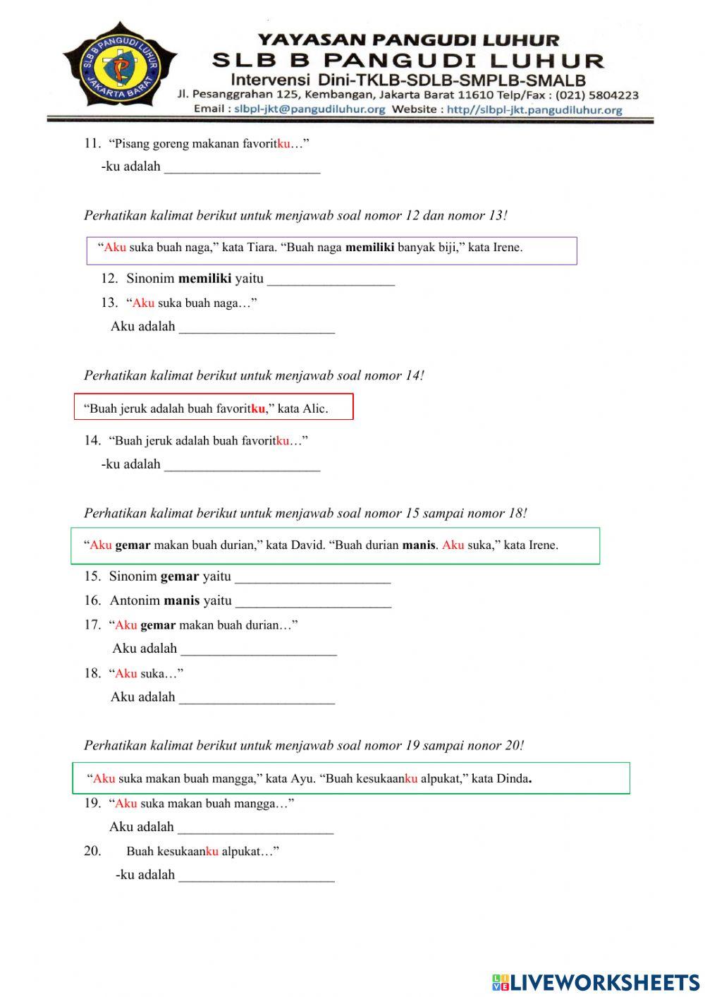 Latihan Sinonim, Antonim - Aneka Jenis Buah 1829504