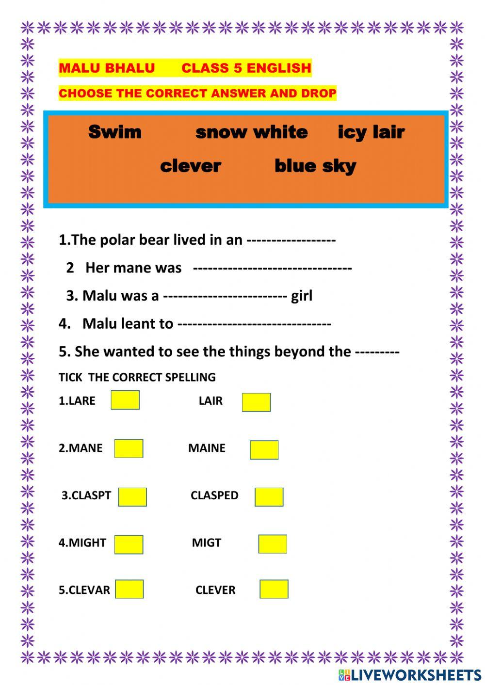Malu bhalu | Free Interactive Worksheets | 1829662