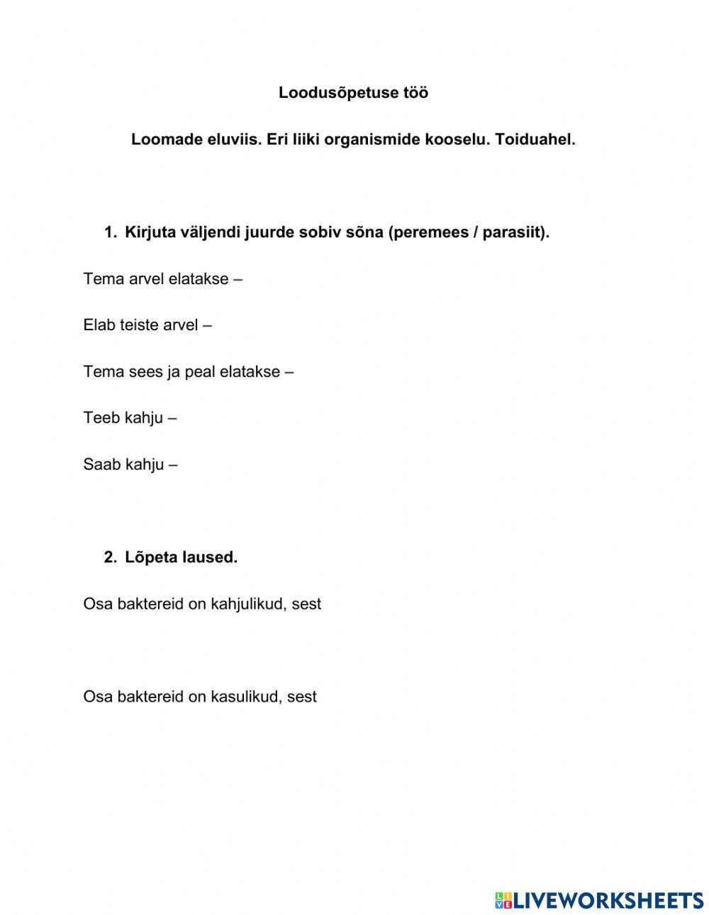 Loomade eluviis.Eri liiki organismide kooselu. Toiduahel. online ...