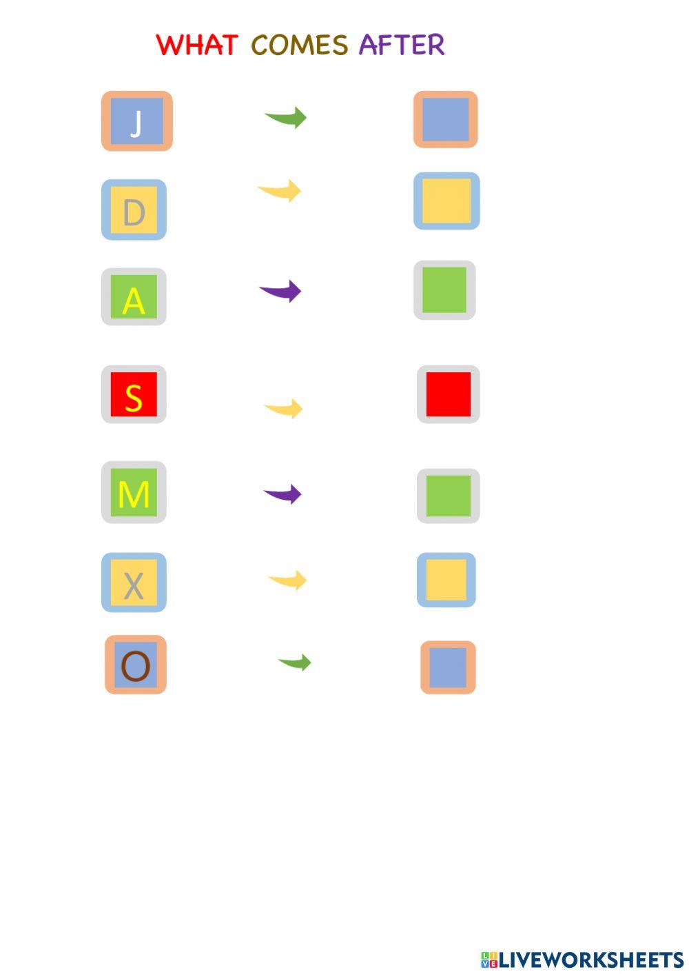 What comes after (Letters) online exercise for | Live Worksheets
