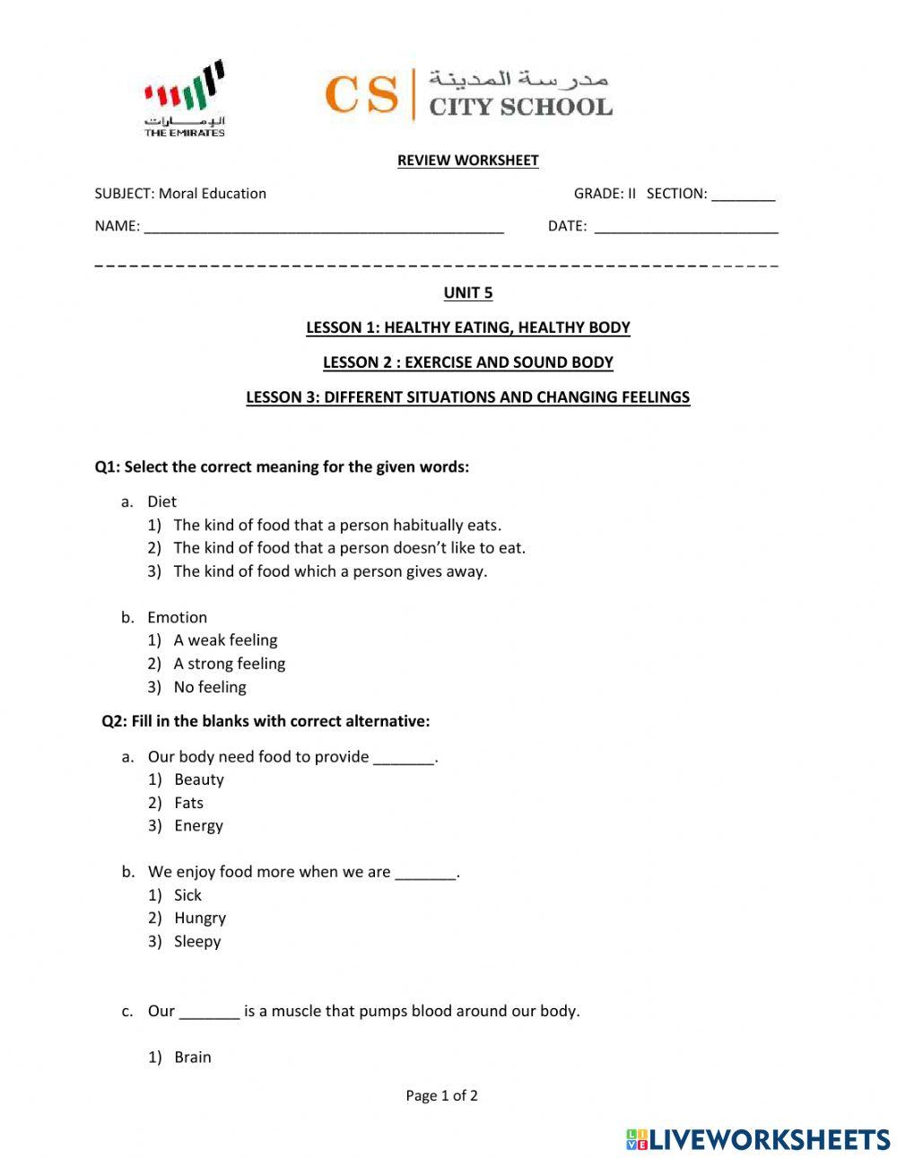 Review Worksheet Unit 5: Lesson 1, 2 and 3 worksheet | Live Worksheets