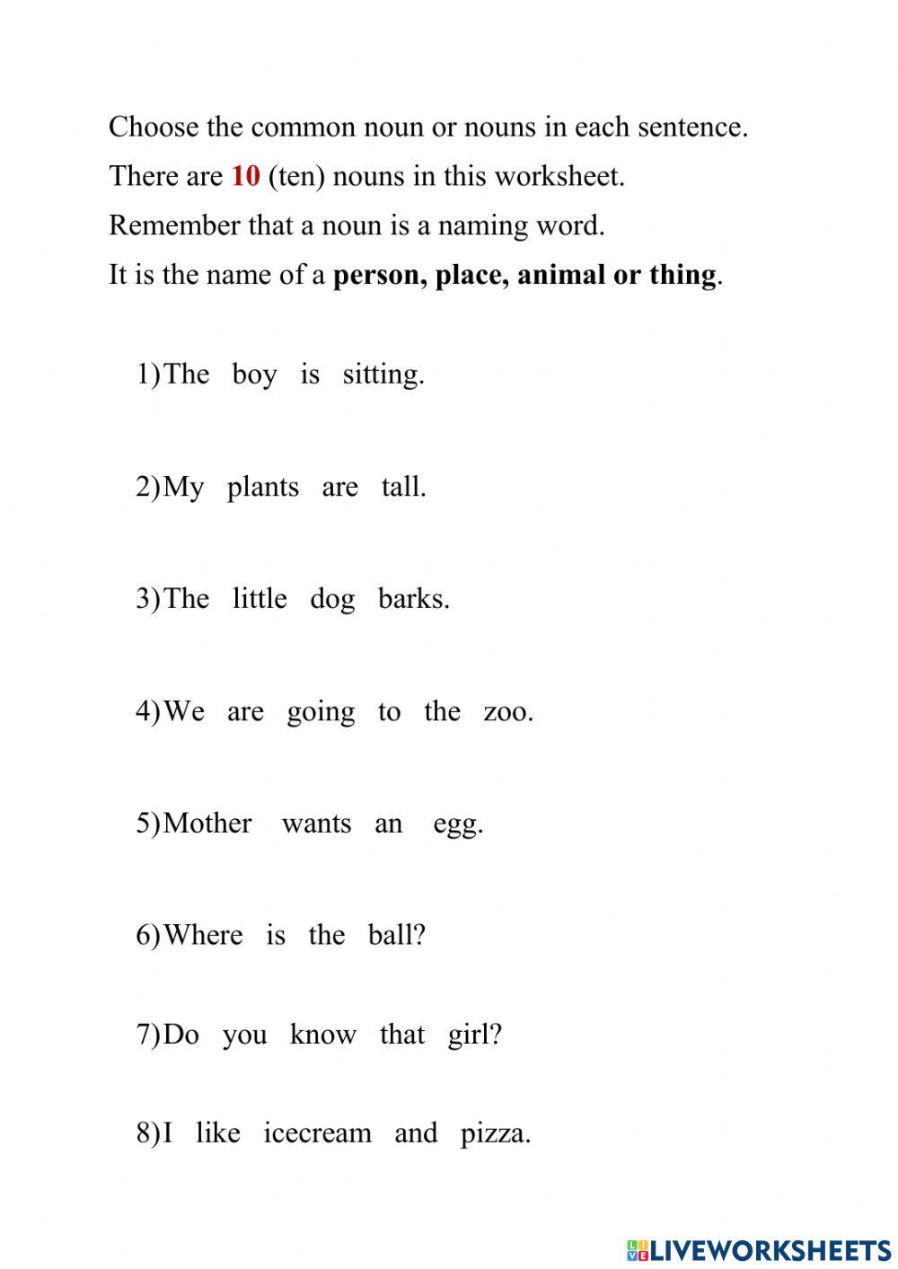 Nouns (Common Nouns) 1830406 | aandrew | Live Worksheets